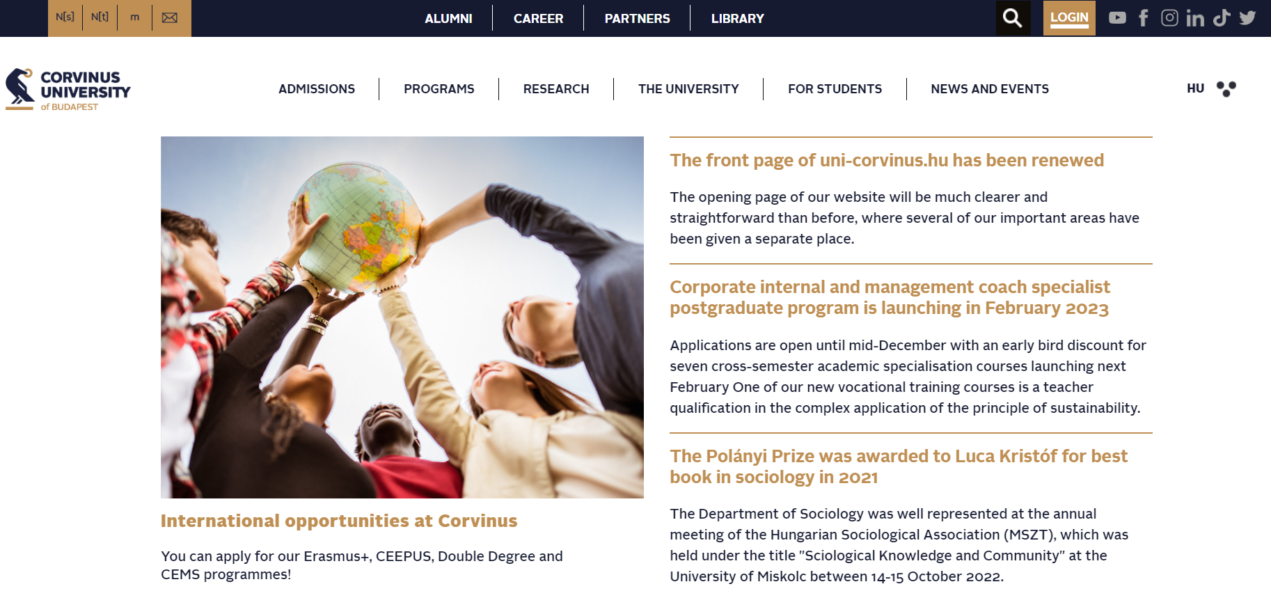 The front page of uni-corvinus.hu has been renewed - Corvinus University of Budapest