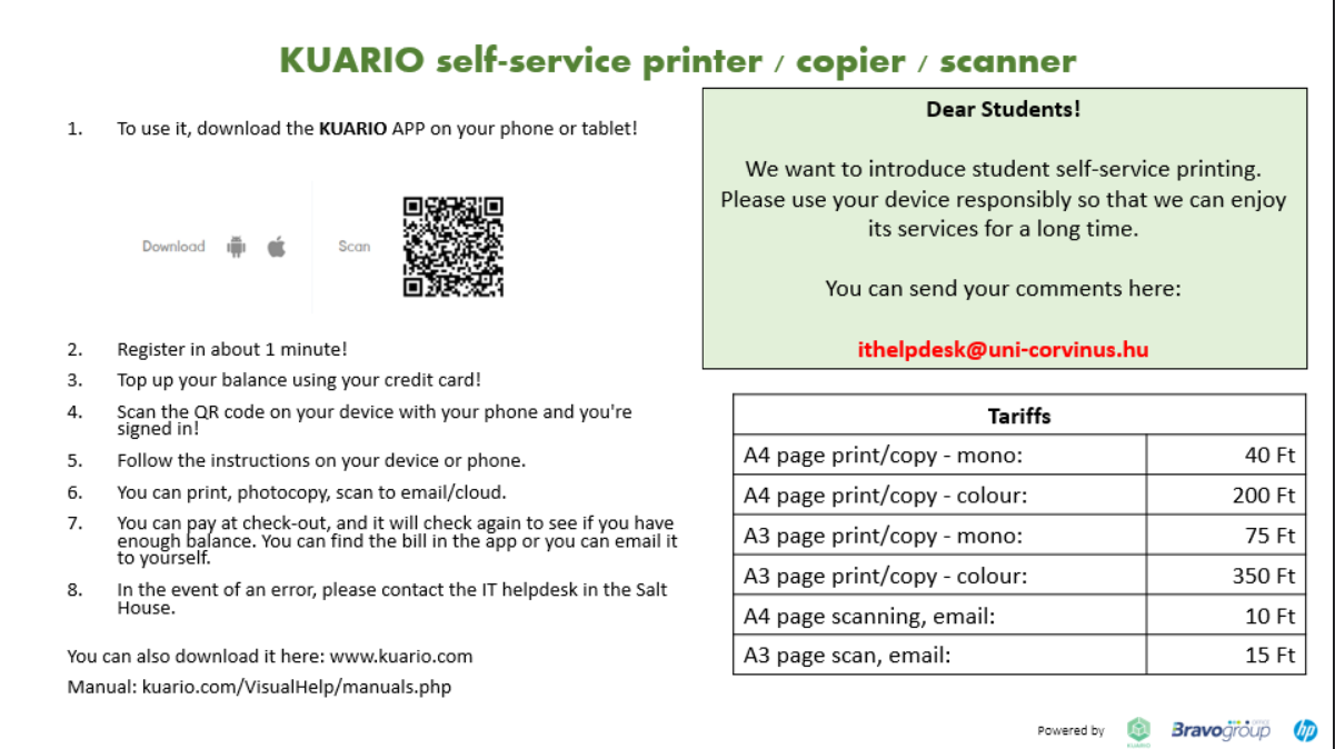 Self-service printers for students in University buildings - Corvinus University of Budapest